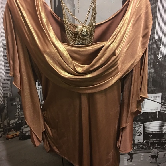 Tops | Drape Neck Gold Blouse | Poshmark